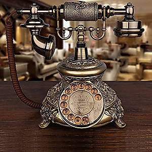 TelPal Bronze Retro Vintage Antique Style Rotary Dial Button Desk Telephone Phone Home Office Telephone Set