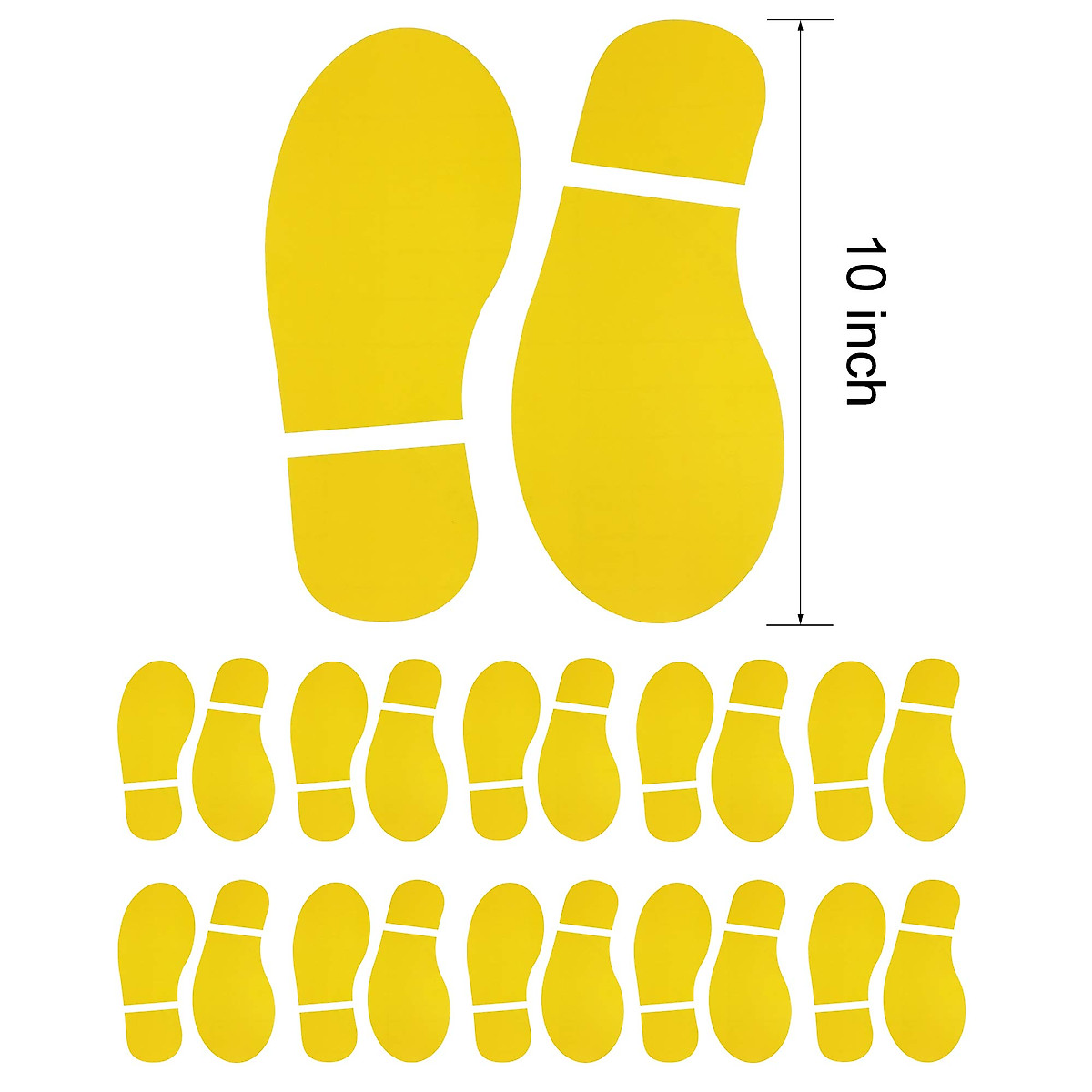 10 Pairs 20 Prints Yellow Adults Size Shoes Footprint Stickers Decals for Floor Wall Stairs to Guide Directions, 10 Inch