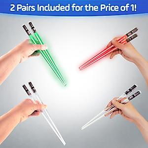 ChopSabers Lightsaber Led Light Up Chopsticks, Red/Green, Pair of 2