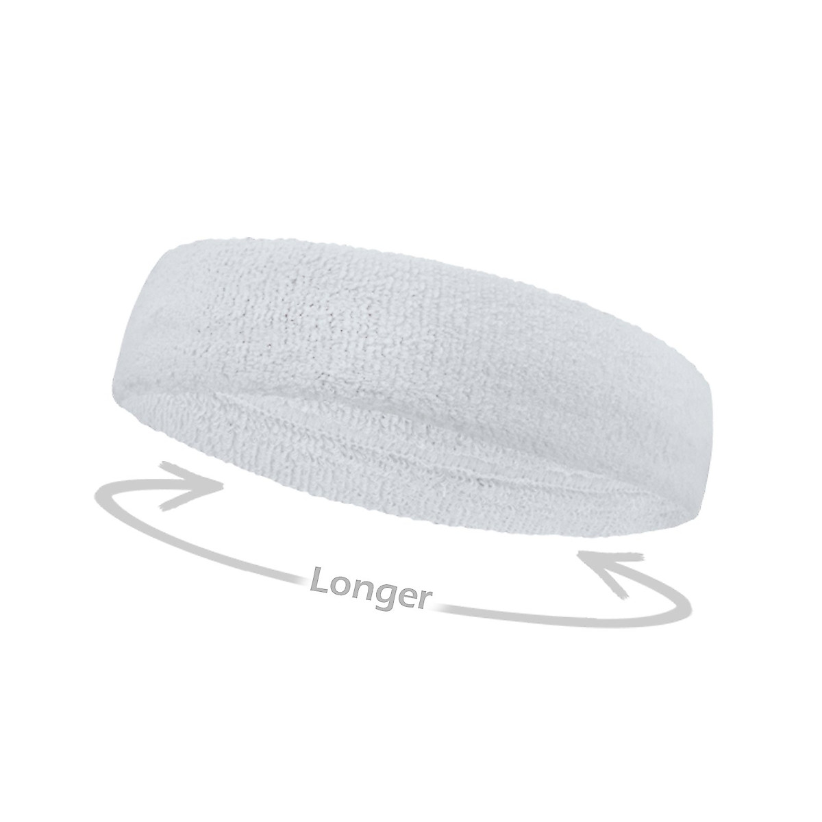COUVER HB206 Long Terry Cloth Sports Head Sweatband for Large Head, 1 PC, White