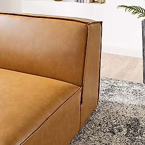 Modway Restore Vegan Leather Sectional Sofa Armless Chair in Tan