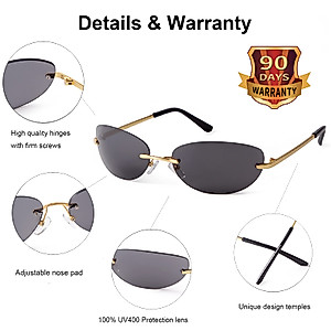 JUDOO Y2K Oval Sunglasses for Men Women 90s Vintage Rimless Rectangle Cool Glasses