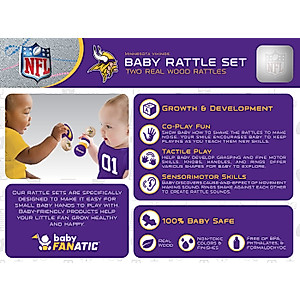 BabyFanatic Wood Rattle 2 Pack - NFL Minnesota Vikings - Officially Licensed Baby Toy Set