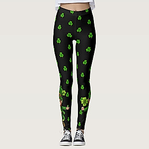 Women's St Patrick's Day Leggings Tights Irish Clover High Waist Skinny Pants Stretchy Butt Lifting Yoga Pants for Women,Workout Shorts Womens,Athletic Shorts for Women