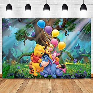 Little Bear Photography Backdrop 7x5ft Vinyl Newborn Baby Shower Forest Friends Cartoon Animals Baby Boys Girls Birthday Party Banner Decorations Cake Table Photo Booths Studio Props Supplies