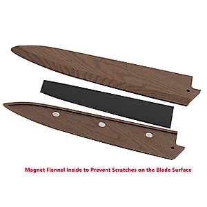 Aibote Handmade Natural Black Walnut Wood Japanese Gyuto Chef Knives Sheath Magnetic Knife Case Holder Protector Wooden Cover (A,9 inch)
