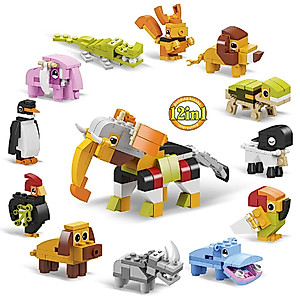 Cyeah 12 in 1 Mini Animal Building Block Set,Stem Building Brick Animal Kingdom Zoo Toys for Kids
