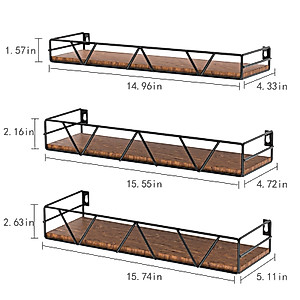 Amaoot Floating Shelves Set of 3, Home Wood Wall Shelf, Farmhouse Shelf for Bedroom, Wall Mounted Floating Shelf for Living Room, Bedroom, Bathroom, Kitchen, Office (Black)