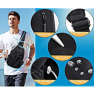 CAISANG Sling Bag Crossbody Backpack Shoulder Bag for Men Personal Pocket Bag Casual Daypack for Travel Hiking USB Charger Port-Nylon
