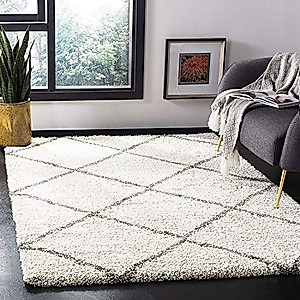 SAFAVIEH Hudson Shag Collection 8' x 10' Ivory/Grey SGH281A Modern Diamond Trellis Non-Shedding Living Room Bedroom Dining Room Entryway Plush 2-inch Thick Area Rug