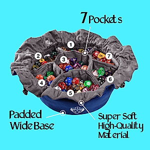 CardKingPro Immense Dice Bags with Pockets - Blue - Capacity 150+ Dice - Great for Dice Hoarders [Patented Design]
