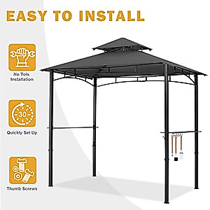 OUTDOOR WIND Grill Gazebo 8x5 BBQ Gazebo Canopy with LED Light,Grey