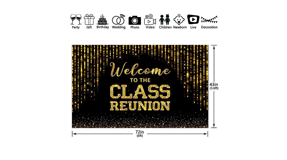 Class Reunion Backdrop - 72x43in Fabric Golden Welcome Banner