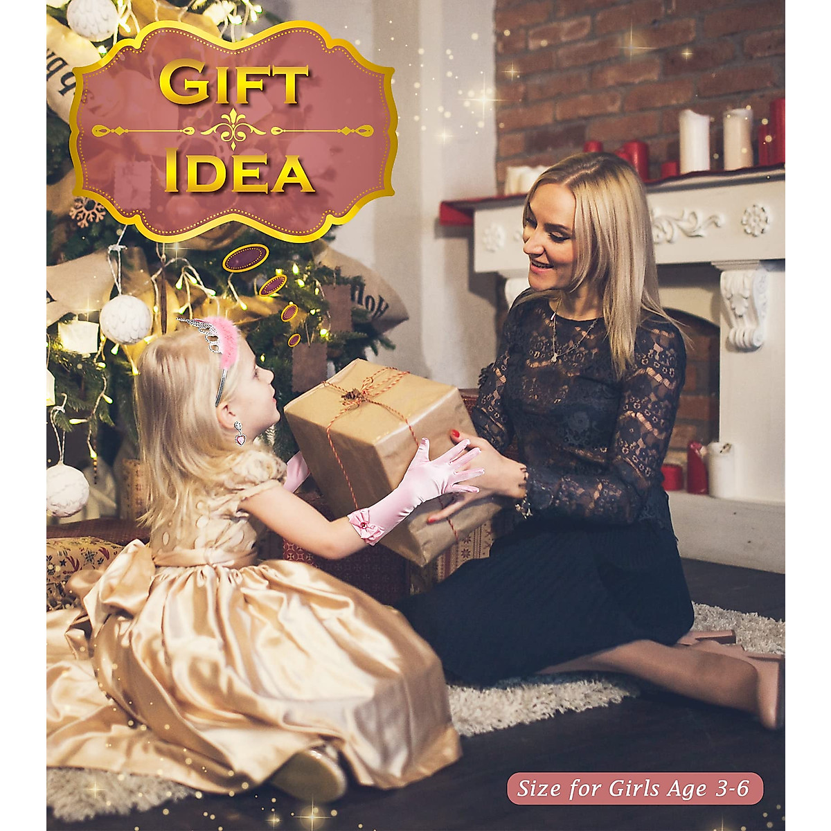 Princess Dress Up Accessories Princess Gloves, BIBUTY 7pcs Dress Up Set for Toddler Girls with Princess Crown, Wand, Gloves, Necklace, Earrings, Bracelet and Ring, Costume Toys for 3-6 yr Little Girls