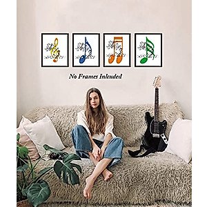 Music Note Wall Decor Canvas Posters, Music Wall Art, Music Classroom Wall Decor, Music Elements Art Print for Music Room Bedroom Home Decorations, Gift for Music Lovers, Set of 4 - (8"x10" Unframed)