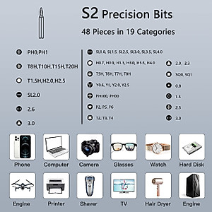 62 In 1 Mini Electric Screwdriver, Rechargeable Portable Small Cordless Electric Screwdriver Kit With Led Light and 48 Standard Screwdriver Heads, Handy Repair Tool for Phone Watch Camera Laptop.