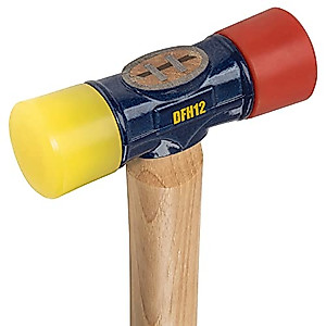 Estwing - DFH-12 Rubber Mallet - 12 oz Double-Face Hammer with Soft/Hard Tips & Hickory Wood Handle - DFH12,Black Red & Yellow