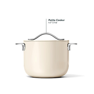 Caraway Petite Cooker - 2 Qt Ceramic Coated Pot - Free From Forever Chemicals - Perfect for Rice, Grains, or Sauces - Cream