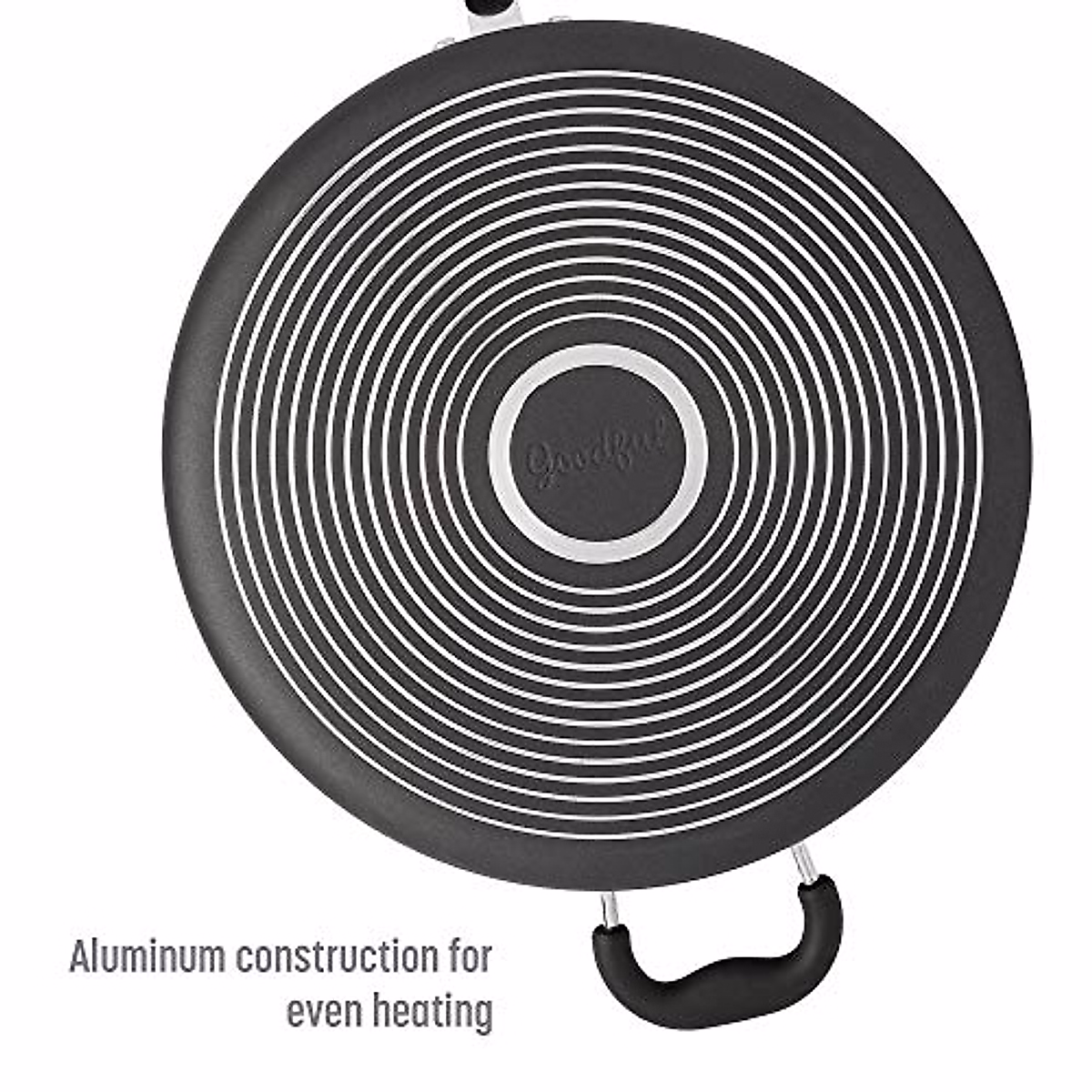 Goodful Aluminum Non-Stick Sauté Pan Jumbo Cooker with Helper Handle and Tempered Glass Steam Vented Lid, Made Without PFOA, Dishwasher Safe, 5-Quart, Charcoal Gray