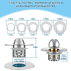 Aluvor Bathtub Stopper/Bathroom Sink Stopper/Drain Hair Catcher/Drain Stopper/Pop Up Sink Drain Strainer/Drain Plug with Anti Clogging Filter for 1.14-1.84inch Drain Holes