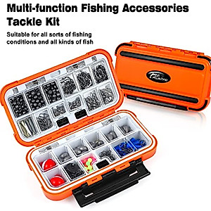 PLUSINNO 253pcs Fishing Accessories Kit, Fishing Tackle Box with Tackle Included, Fishing Hooks, Fishing Weights Sinkers, Spinner Blade, Fishing Gear for Bass, Bluegill, Crappie, Fishing