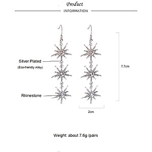 Star Drop Dangle Earrings Crystal Snowflake Earrings for Woman Silver Winter Party Christmas Wedding Women's Jewelry Tengkou (silver-plated-base)