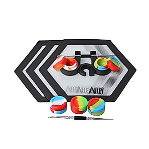 SILICONE ALLEY - 3 Non-Stick Black Hexagon Mat + 5 Tie Dye-Colored Jar Containers