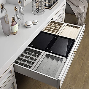 Frebeauty Jewelry Organizer Tray with Clear Lid 24 Grid Velvet Drawer Insert Jewelry Storage box with Transparent Glass lid Jewelry Display Case with Lock Gifts for Girls Women (Black, 24 Grid)