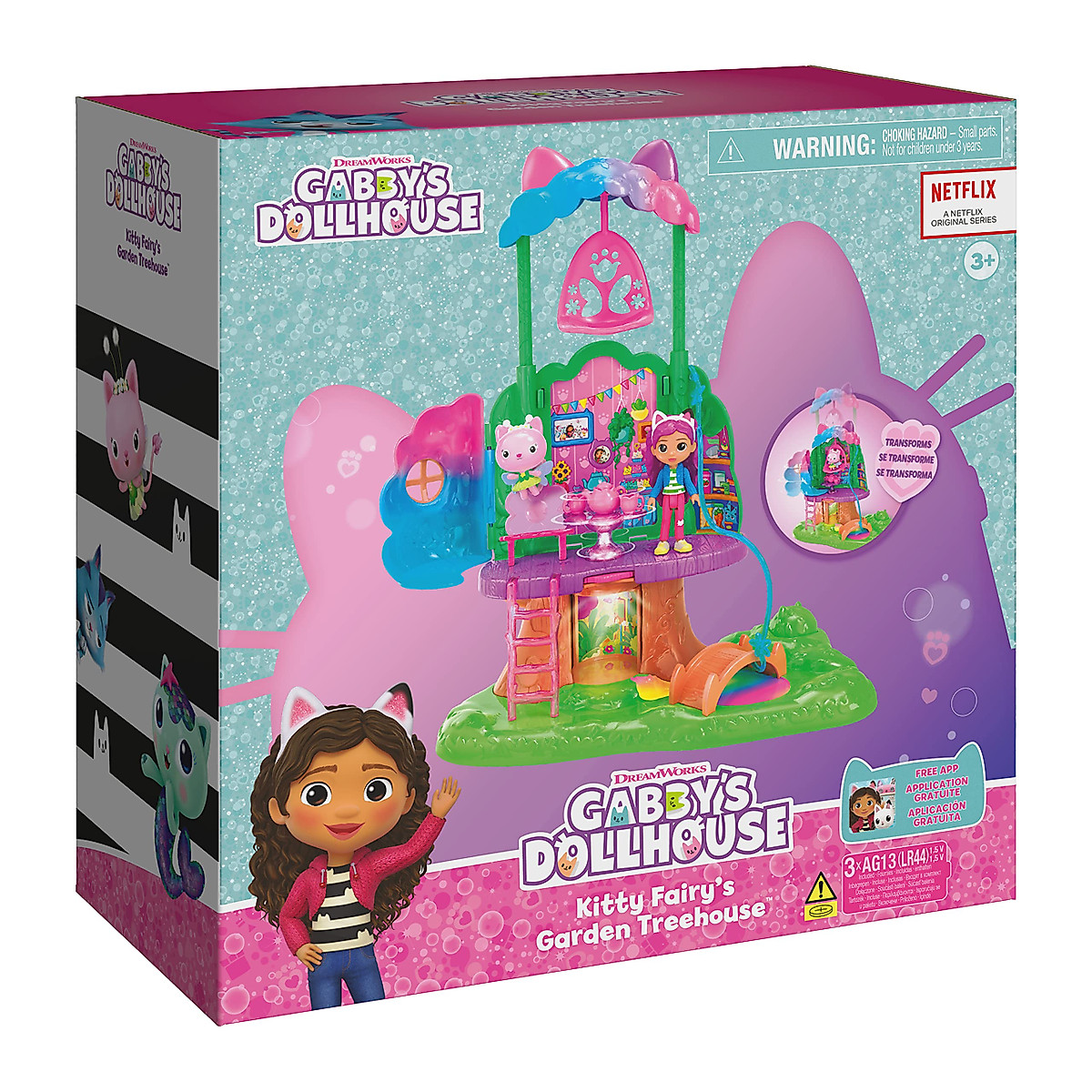 Gabby's Dollhouse, Transforming Garden Treehouse Playset with Lights, 2 Figures, 5 Accessories, 1 Delivery, 3 Furniture, Kids Toys for Ages 3 and up