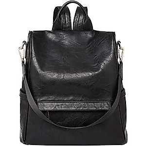 FOXLOVER Backpack Purse for Women Fashion Convertible Leather Shoulder Handbag Ladies Travel Bag Satchel Rucksack (Black)