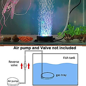 LED Aquarium Air Stones Fish Tank Bubbler Light Air Stone Diffuser Decor Lamp with Sucker Colorful Backgound Lighting (2.2inch Light Disk(No Remote))