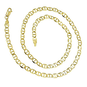 IcedTime 10K Yellow Gold Solid Flat Mariner Chain 4.5mm Wide Link Bracelet with Lobster Claw Clasp 7 inches long