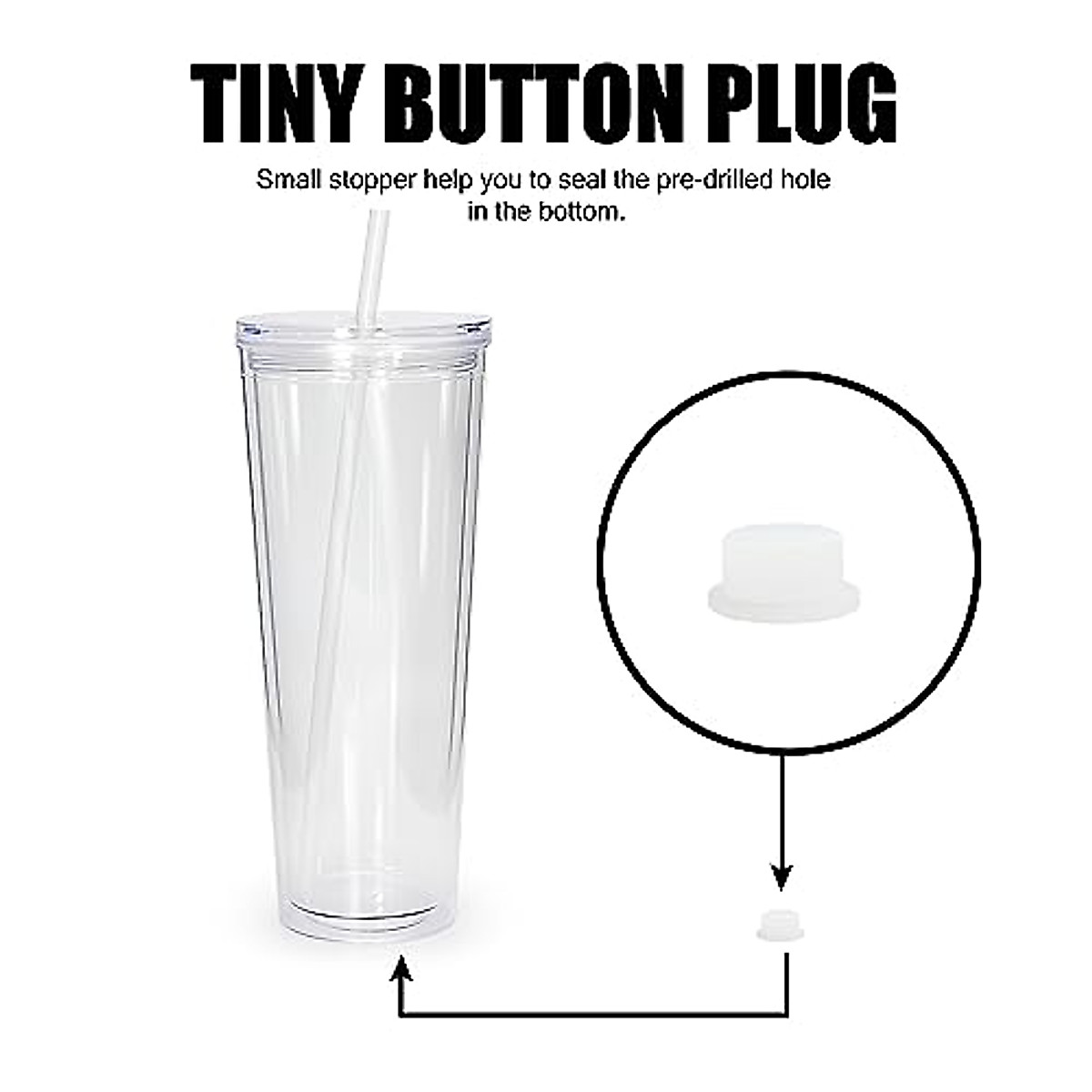 AGH 24oz Acrylic Double Wall Insulated Tumblers(4Pack), Transparent Drilled Plastic Double Wall Tumblers with Straw & Hole Stopper, Acrylic Snow Globe Tumbler