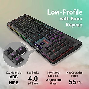 Redragon K509 Pro Wireless Gaming Keyboard, 2.4G and Bluetooth Keyboard, RGB Backlit with 104 Low Profile Keys for Windows PC (Black)
