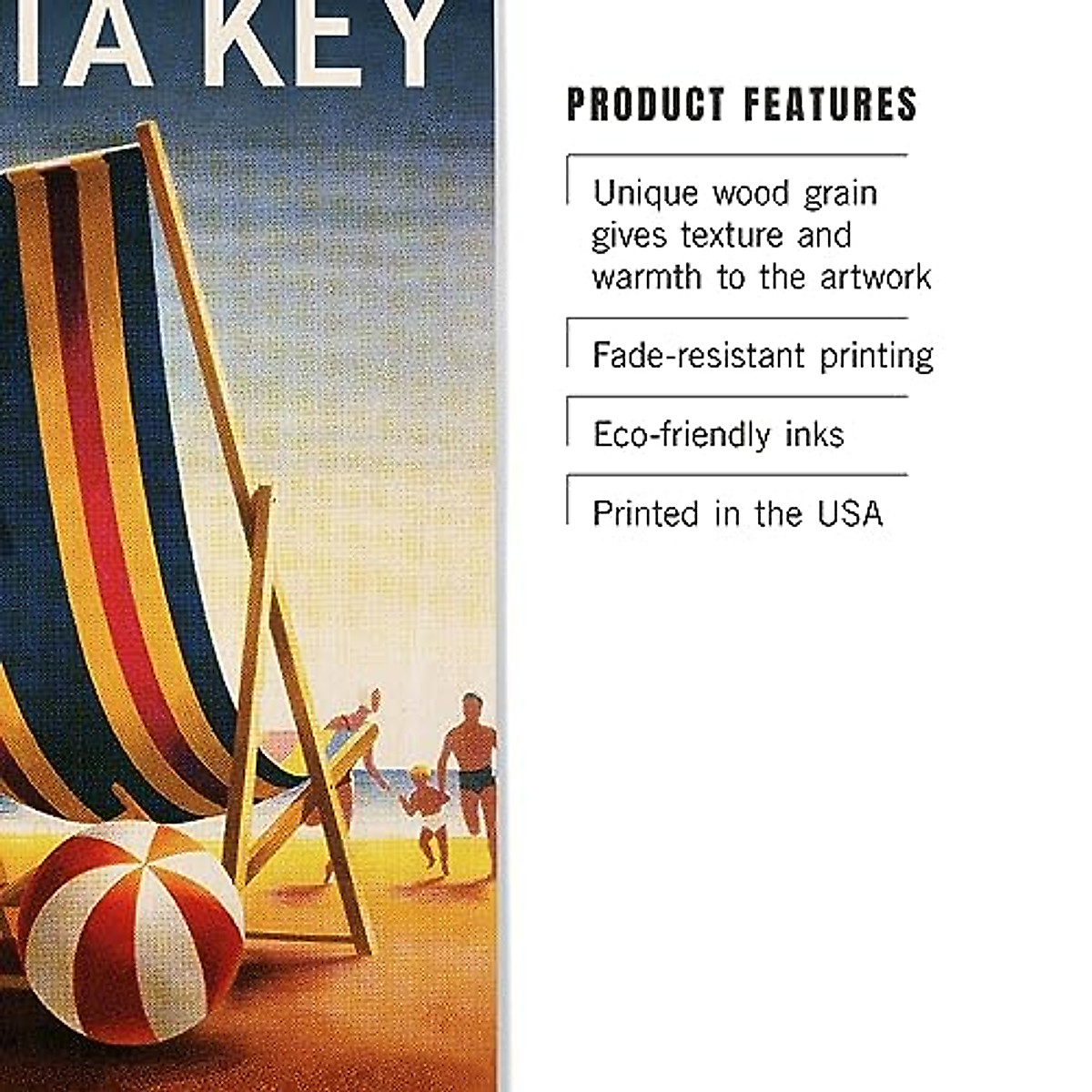 Lantern Press 6x9 Inch Wood Sign, Ready to Hang Wall Decor, Siesta Key, Florida, Beach Chair and Ball