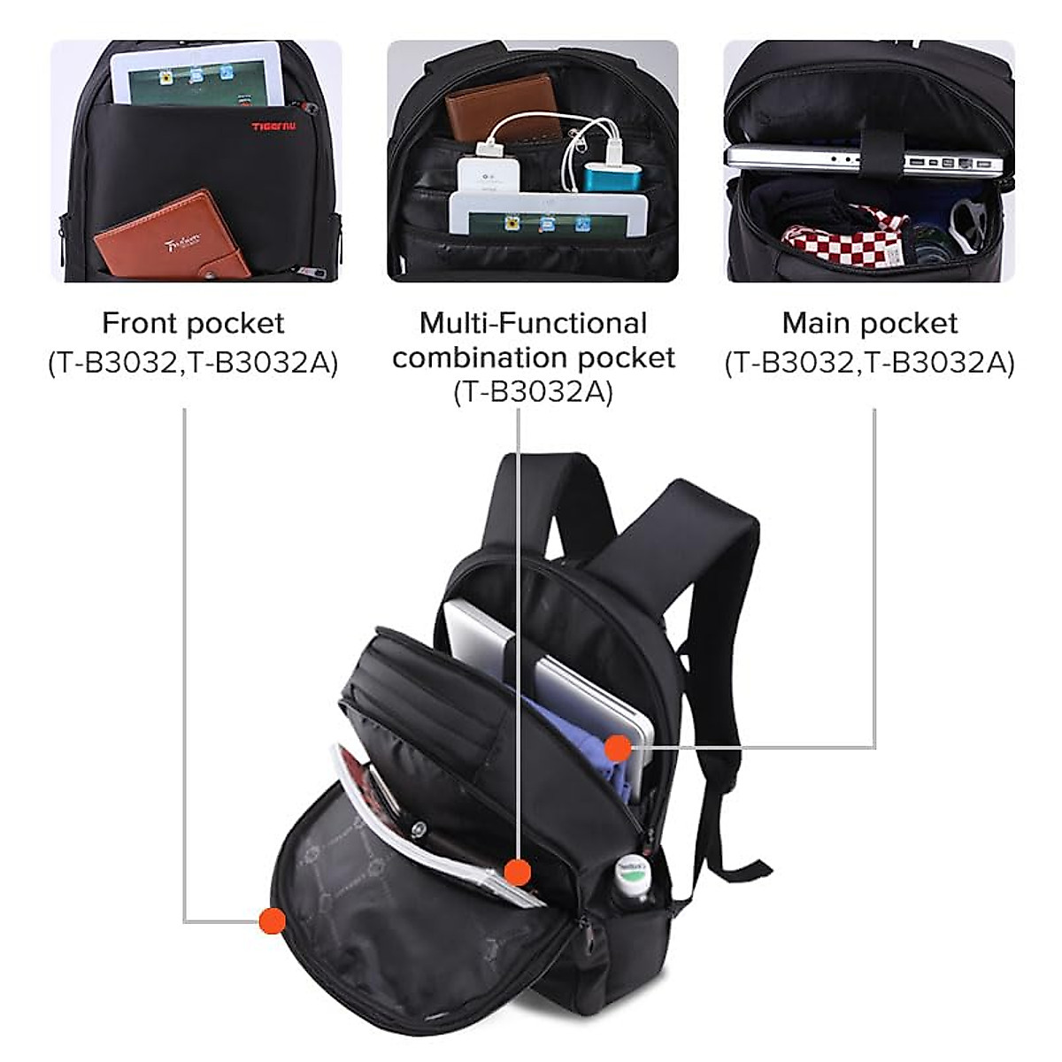 Tigernu Street Style 15.6" Laptop Backpack, Black, 3/4 x 17-inch