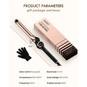 Curling Iron 1 Inch Barrel, Long Barrel Curling Wand for Hair, Ceramic Tourmaline Hair Curling Iron Double Voltage(100-240V)