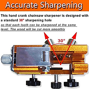 Chainsaw Sharpening Jig, Chain Saw Sharpener Tool with 3Pcs Tungsten Carbide Chainsaw Sharpener Bits, Hand-Crank Fast Chainsaw Chain Sharpening Jig Kit for 4"-22" Chain Saws, Lumberjack, Garden Worker