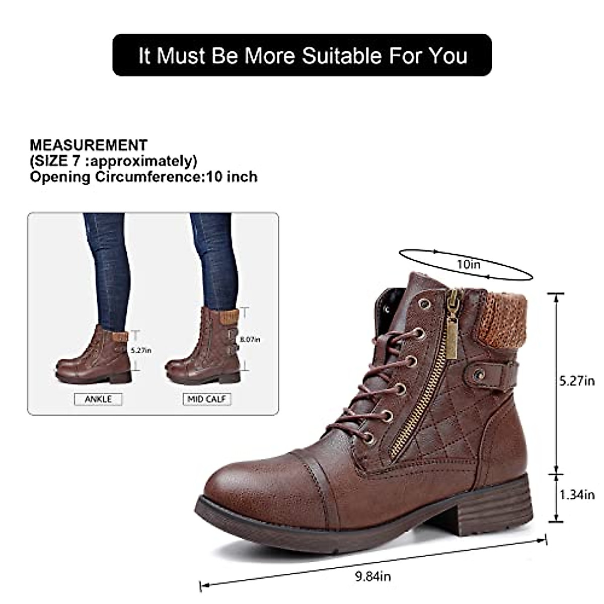 STQ Women Fashion Ankle Bootie Casual lace up Short Combat Boots Brown 9