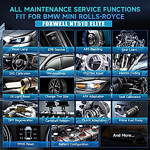 FOXWELL NT510 Elite OBD2 Scanner fit for BMW Full System Car Code Reader Diagnostic Tool with All Reset Services, Battery Registration ABS Bleed Airbag EPB Oil SAS TPS CKP Bidirectional Active Test