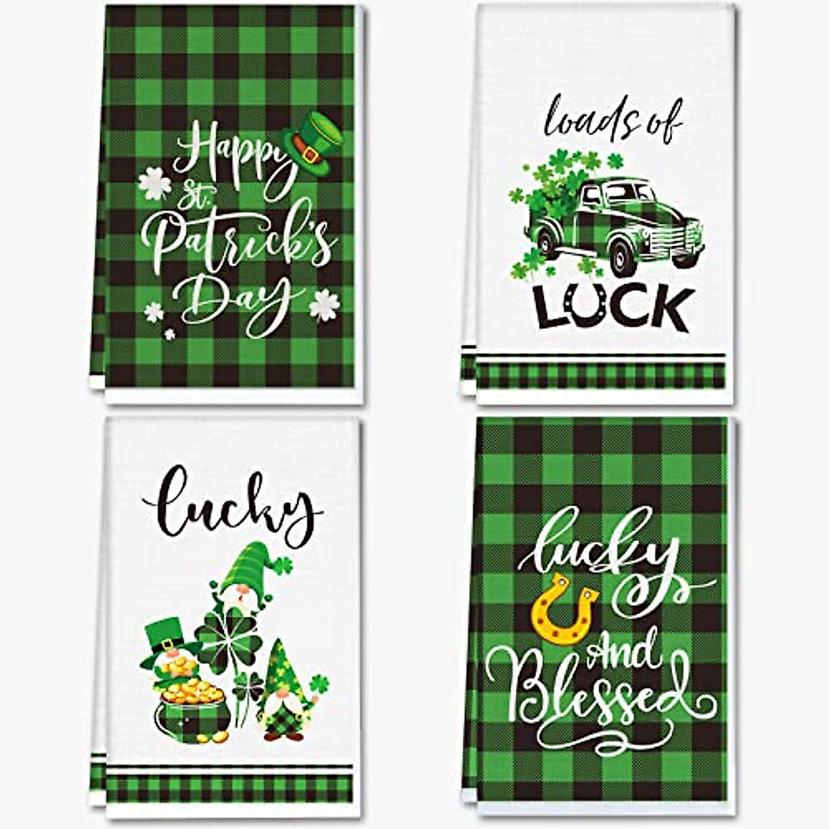 4PCS Saint Patrick Day Kitchen Towel Shamrock Seasonal Decorative Hand Towel Green Plaid Home Decor Dish Towels Shamrock Bath Towels 15.75 * 23.62inch Irish Decorative Dishcloth for Cooking Baking