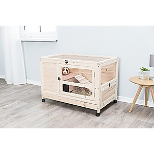 TRIXIE Natura X-Small Indoor Rabbit Hutch, Pet House for Rabbits and Guinea Pigs, Bunny Cage on Wheels, Pull Out Tray