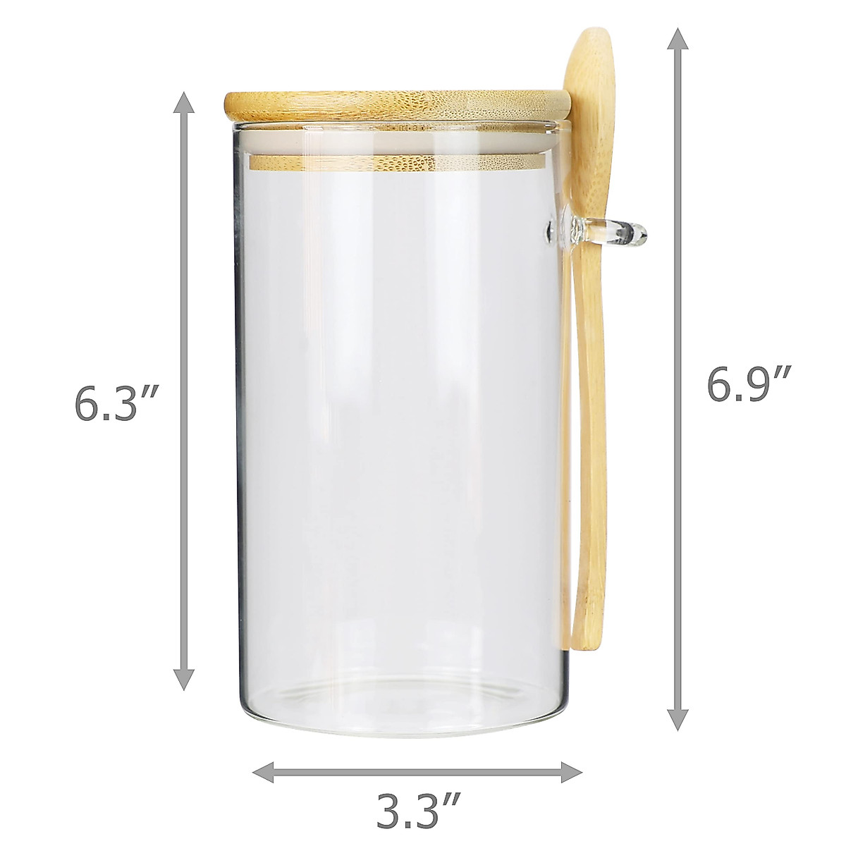 EIKS Glass Jars with Bamboo Lids and Spoon, Clear Airtight Canisters for Storing Sugar Coffee Bean Nuts Tea Salts (23oz)