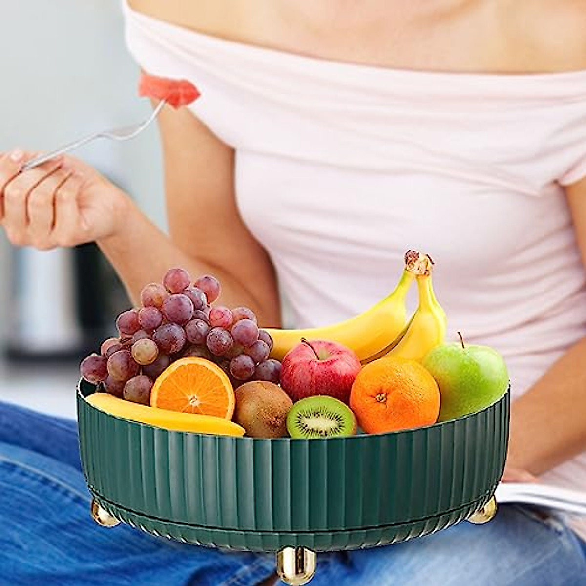 2Pcs Lazy Susan Turntable Organizer, Makeup Perfume Organizer 360 Degree Rotating Non-Skid Rotating Storage Rack 8.6 Inch for Cabinet, Pantry, Kitchen, Countertop, Orange/Green