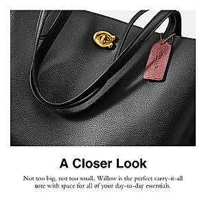 COACH Polished Pebble Leather Willow Tote, Black, One Size