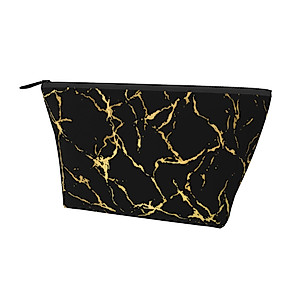 Women's Lightweight Makeup Bag Pouch Compatible with Gold Marbling Texture Black Marble, Funny Travel Cosmetic Bag Portable Pencil Bag with Zip for Office College Christmas Gift