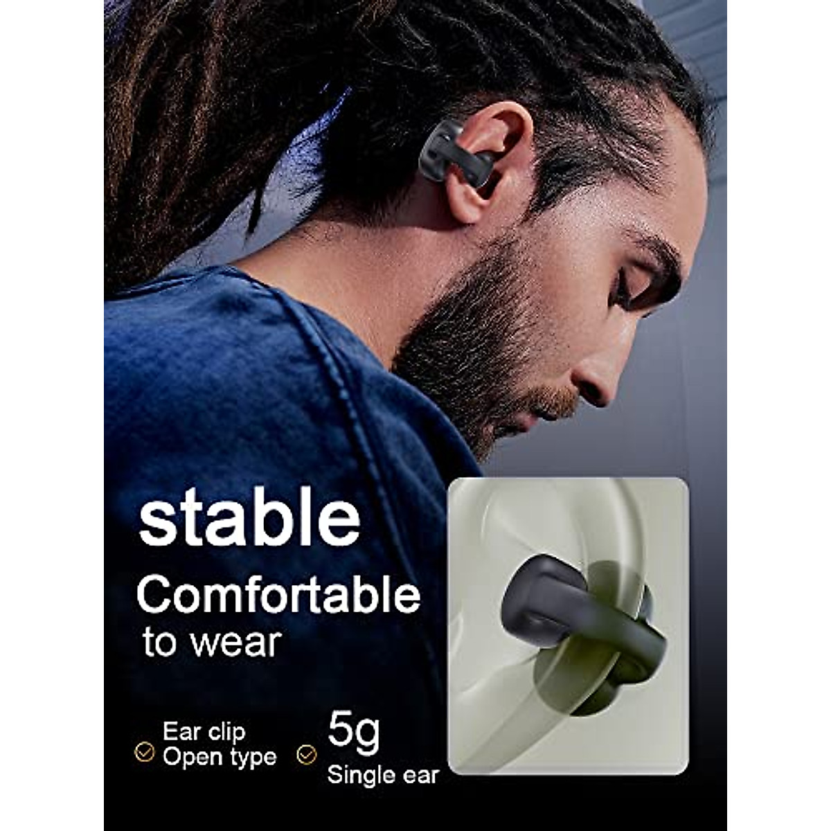 Micool Wireless Ear-Clip Headphones Bone Conduction Bluetooth 5.3, Open Ear Sport Clip on Earring Earbuds, Waterproof and Mini Earphones, HiFi Sound and Long Battery Life