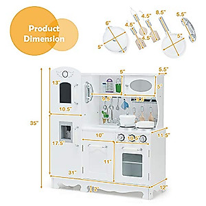 Costzon Kids Kitchen Playset, Wooden Pretend Cooking Playset w/Stove, Fridge, Microwave, Removable Sink, Water Dispenser w/Light Sound, Cabinets, Great Gift for Boys Girls