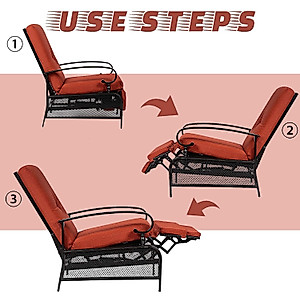 Incbruce Outdoor Lounge Chair Set of 2 Patio Furniture Adjustable Recliner with Retractable Steel Frame and Removable Thick Cushions - Red