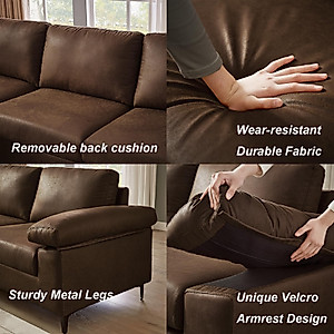 100.8" Sectional Sofa,Faux Leather Couch with Reversible Chaise,Mid-Century L Shaped Sofa Couch for Living Room, Apartment,Office (Dark Brown, Sofa with Chaise)